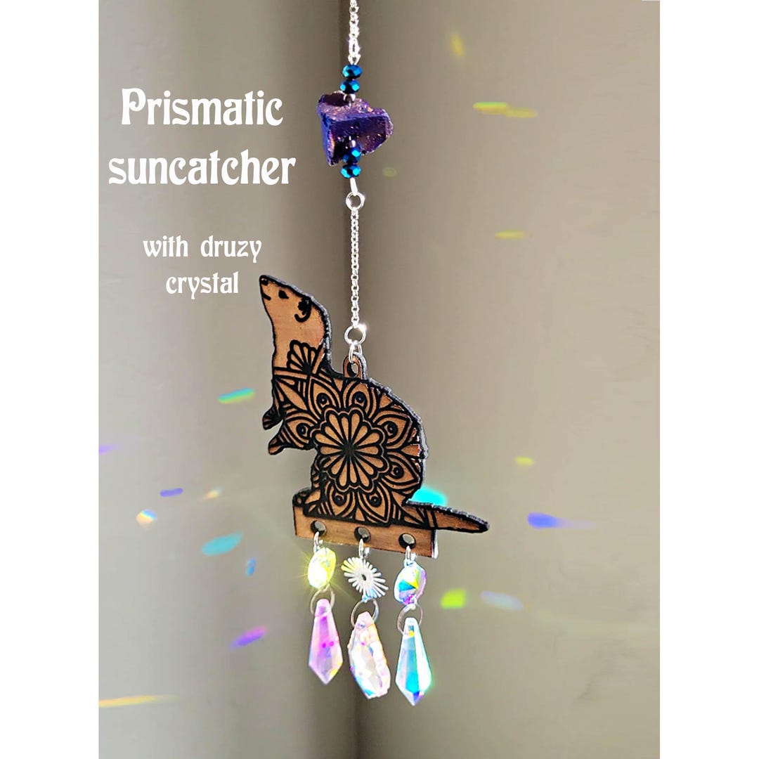 Ferret Art Suncatcher Rainbow Prismatic Ferret Room Decor Blue Druzy ...