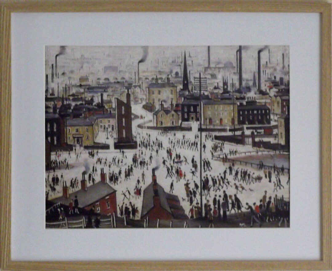L S Lowry Art Print - LANCASHIRE Town - Light Oak Finish Frame With ...