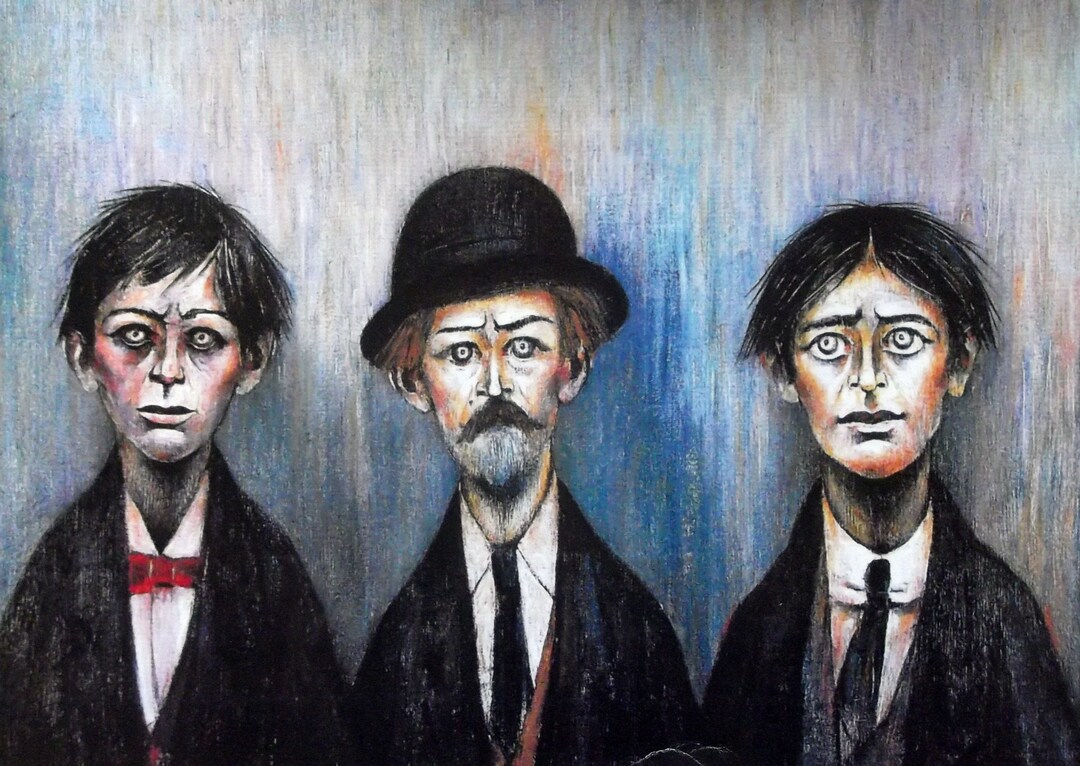 L S Lowry AUTHENTIC Art Print - FATHER and Two SONS - Textured Image ...