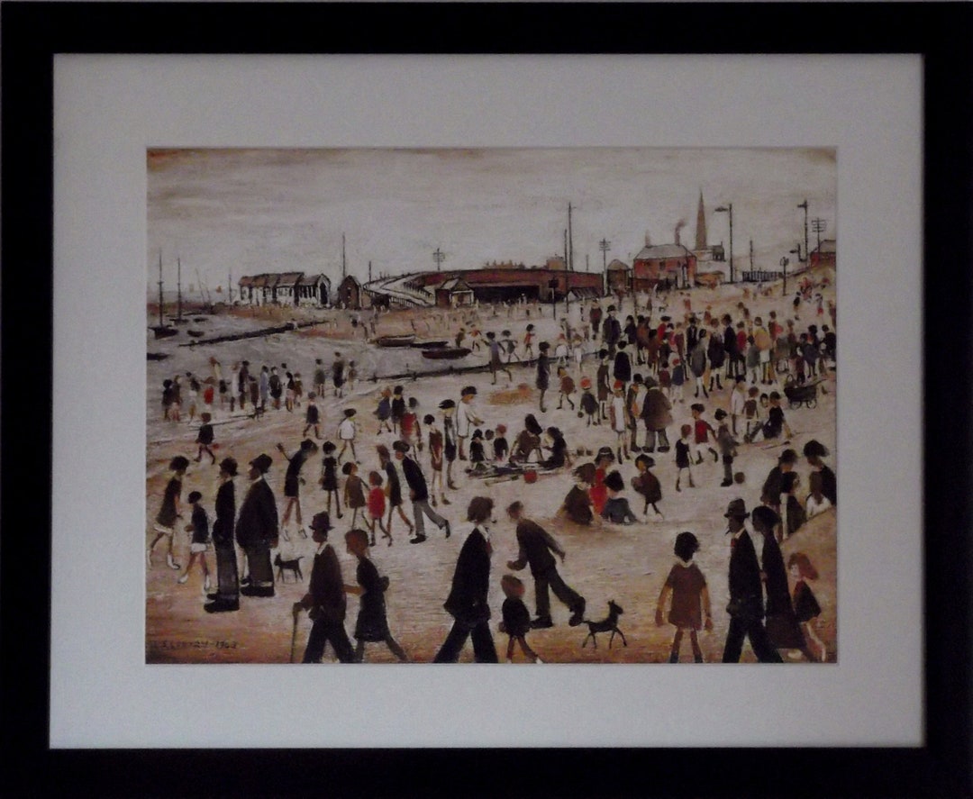 L S Lowry AUTHENTIC Print - Beach Scene - Black Frame With Mount and ...