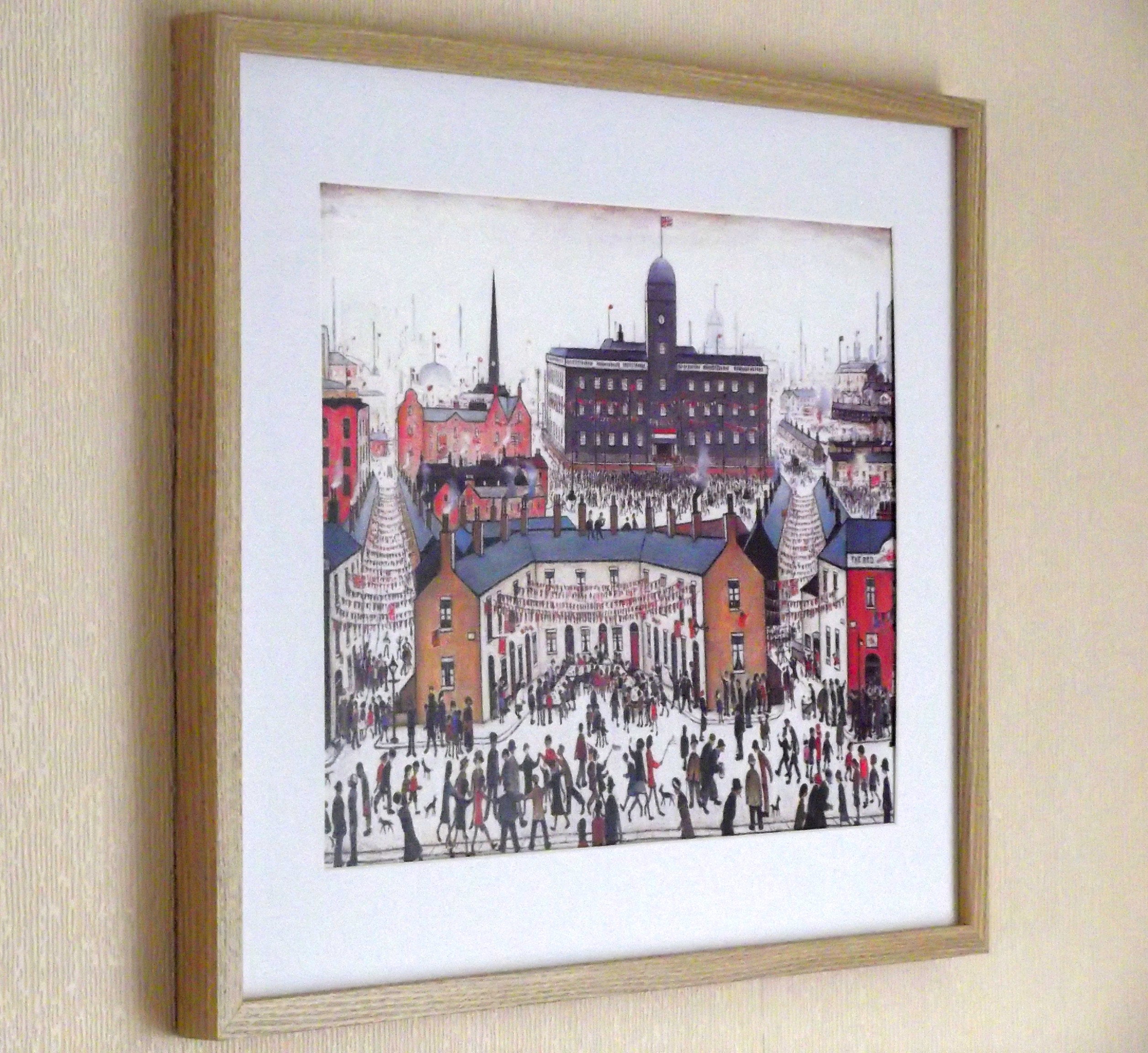L S Lowry Art Print V E Day Light Oak Finish Frame With White Mount and ...