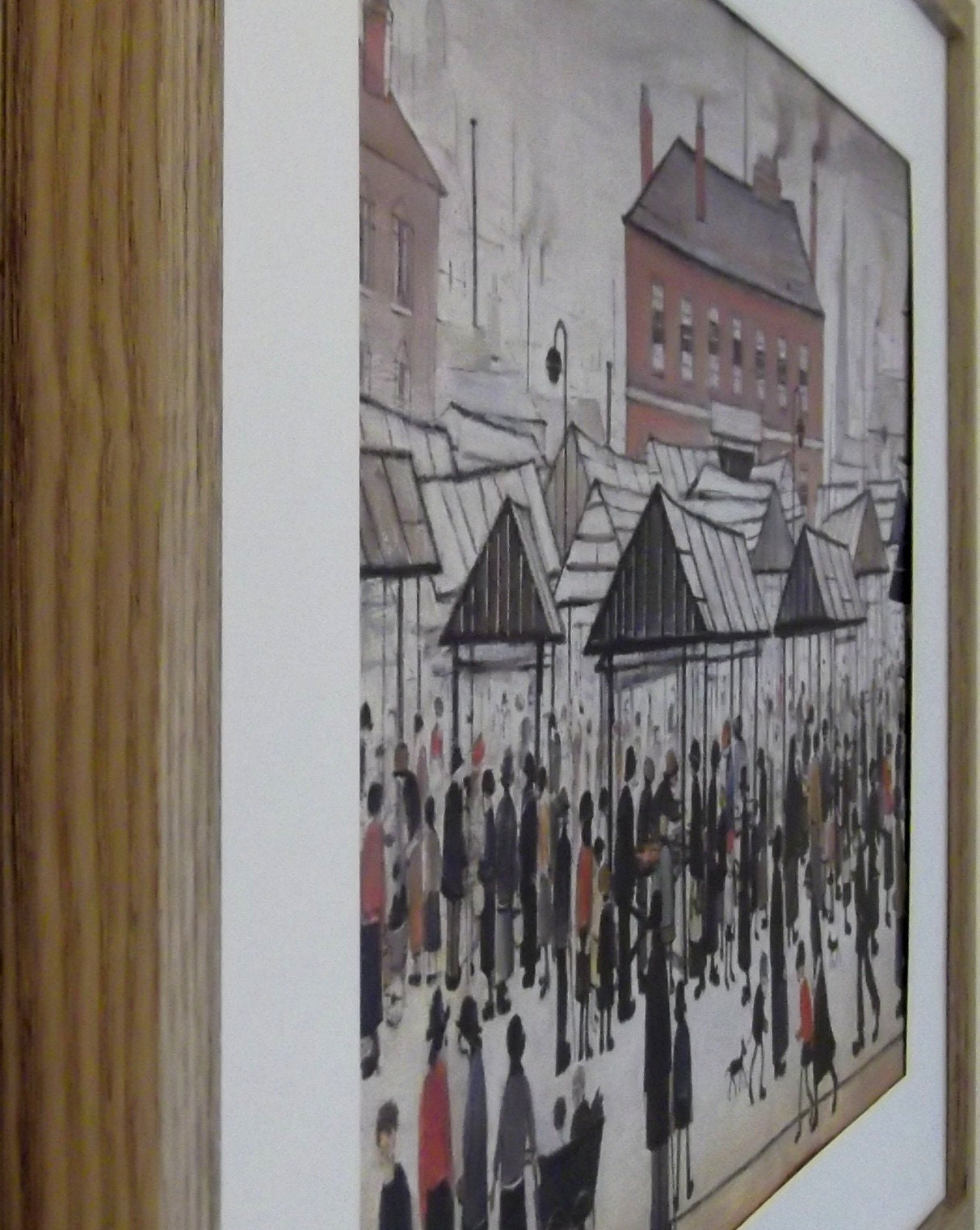 L S Lowry Art Print - Market Scene - Light Oak Finish Frame With White ...