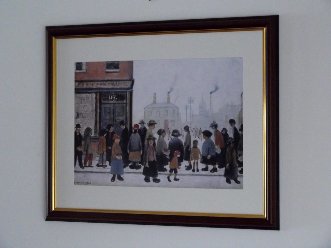 L S Lowry AUTHENTIC Art Print - Waiting for Shop to Open - Walnut ...