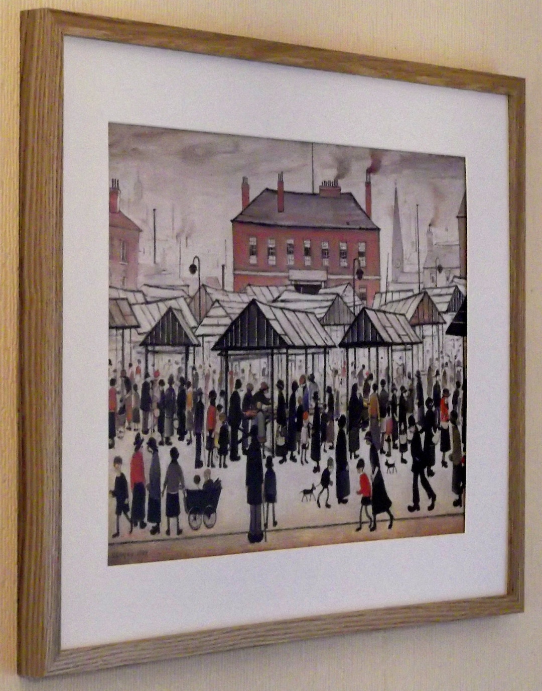 L S Lowry Art Print - Market Scene - Light Oak Finish Frame With White ...