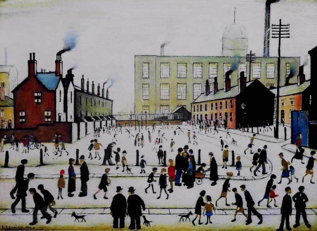 L S Lowry Art Print Mill Scene With Figures Textured Image Plus Border ...