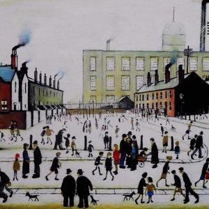 L S Lowry AUTHENTIC Art Print - Mill Scene With Figures - Textured ...