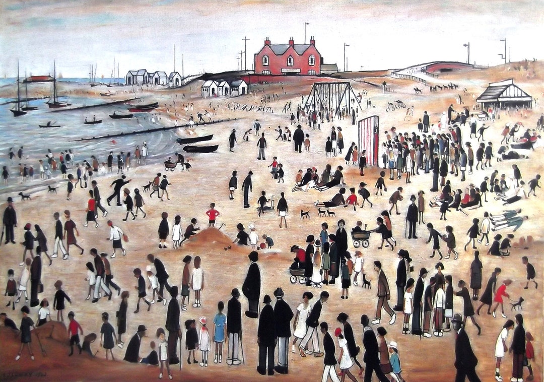 L S Lowry Art Print - the Seaside - Textured Image Plus Border With ...