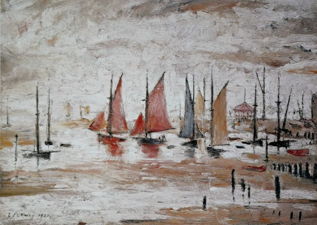 L S Lowry Art Print - Sail Boats - Textured Image Plus Border With Fine ...