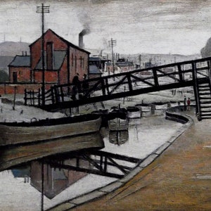 L S Lowry Art Print: Barges on a Canal, Textured Fine Art Coating - Etsy UK