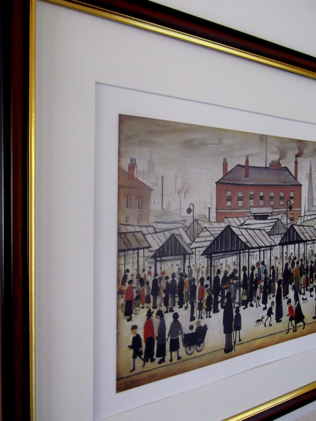 L S Lowry AUTHENTIC Art Print - MARKET SCENE - Walnut Finish Frame With ...