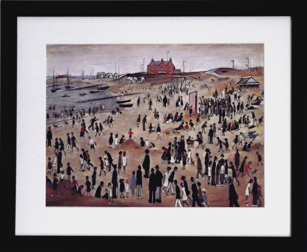 L S Lowry Art Print - THE SEASIDE - Satin Black Frame With White Mount ...