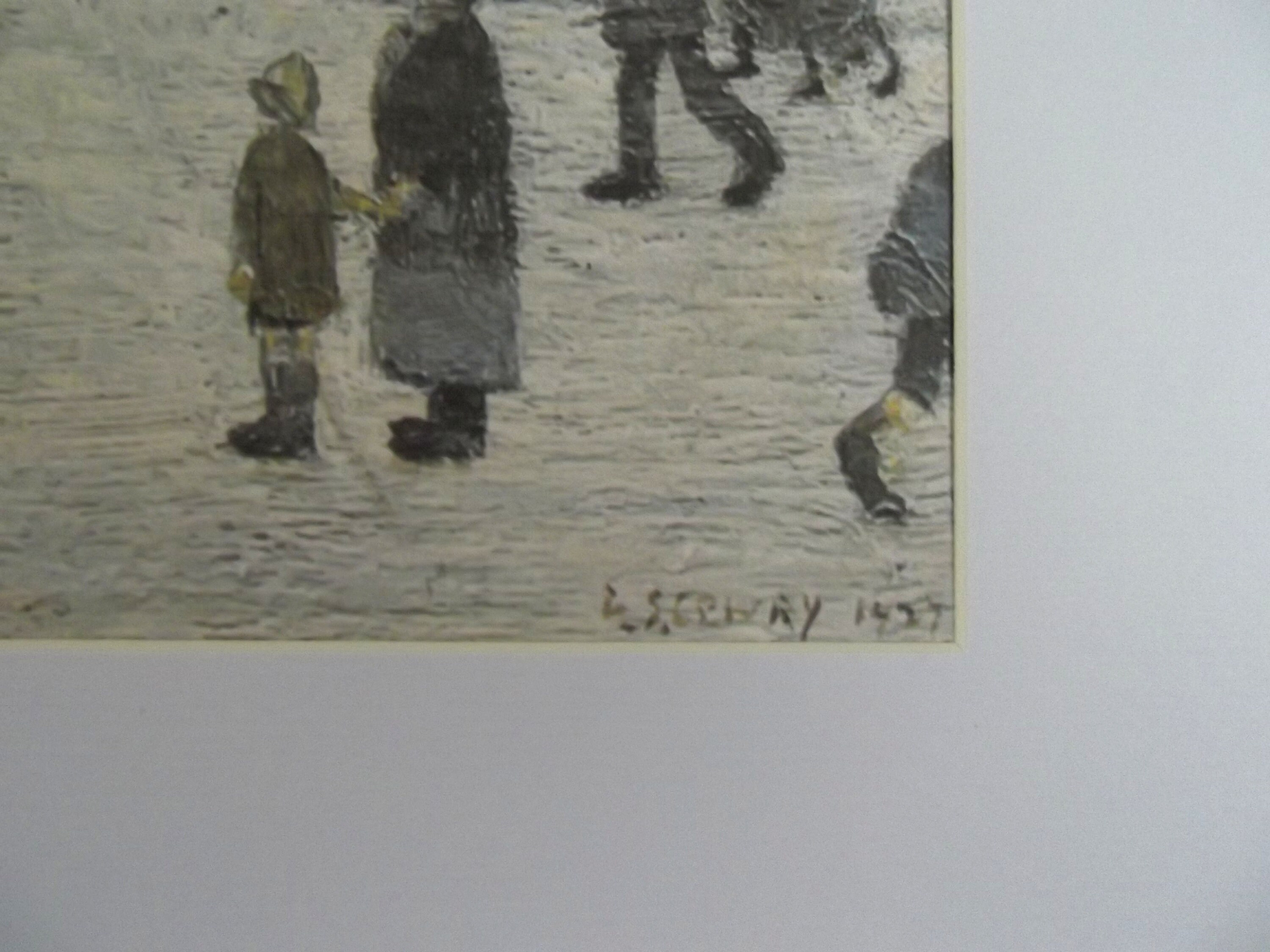 L S Lowry Print – Coming Out of School - Grey Frame, Mount, Textured ...