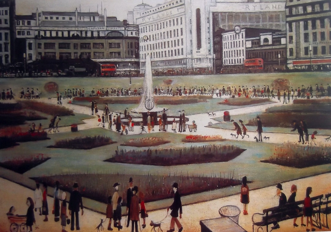 L S Lowry AUTHENTIC Print - PICCADILLY GARDENS - Textured Image Plus ...