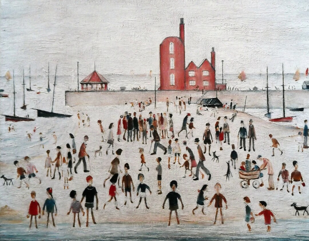 L S Lowry AUTHENTIC Art Print - Beach and Promenade - Textured Image ...