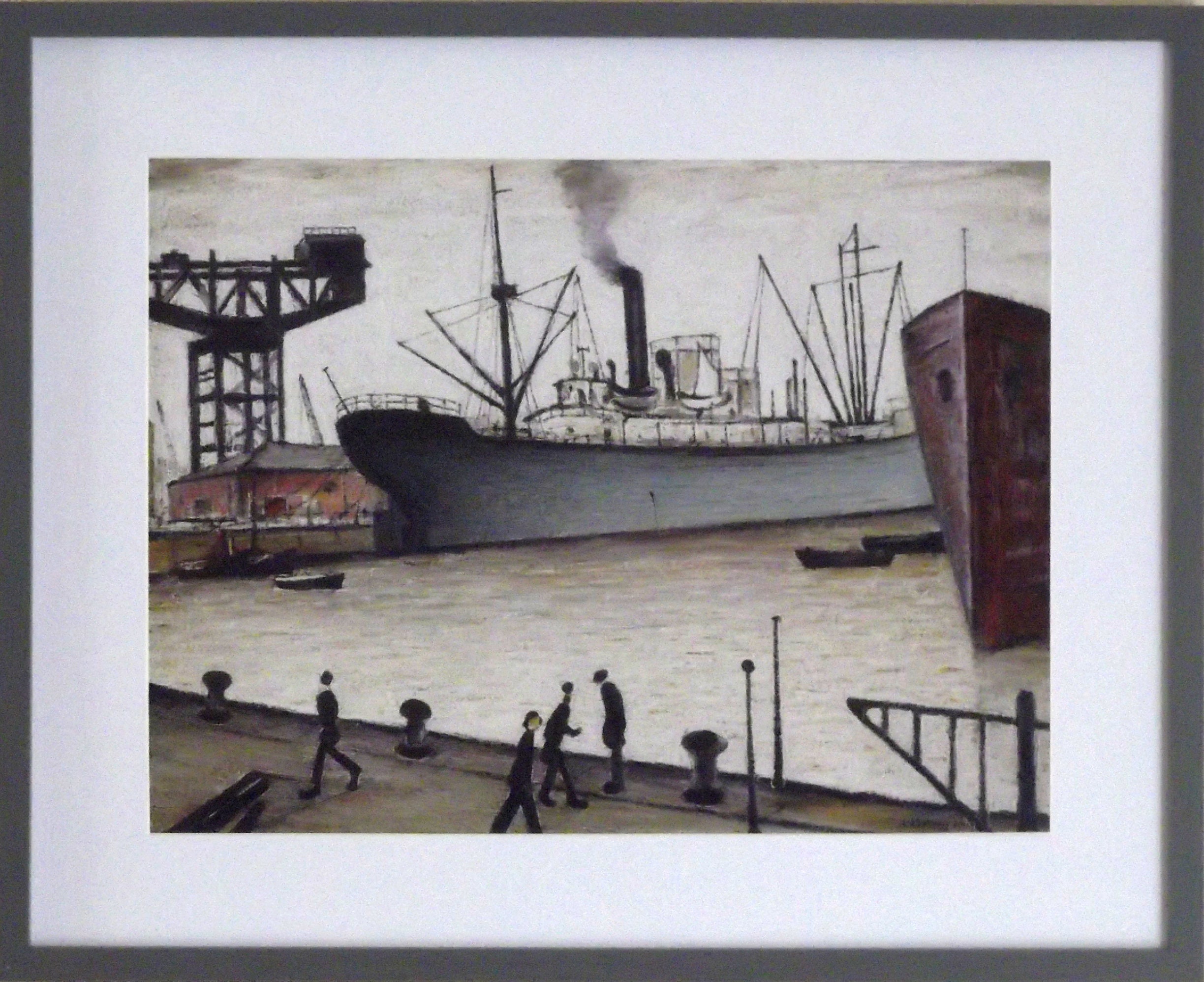 L S Lowry Art Print Queens Dock GLASGOW Satin Grey Frame With White ...