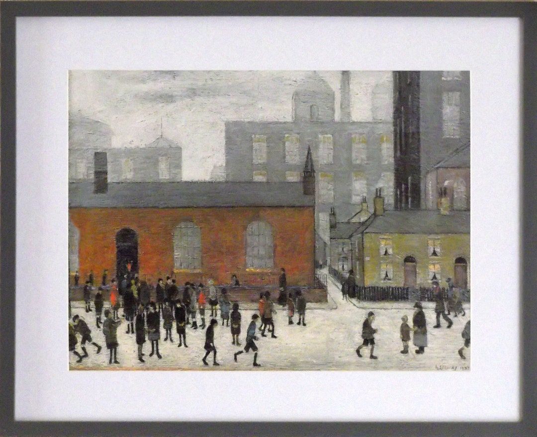 L S Lowry Art Print - Coming Out of School - Satin Grey Frame With ...