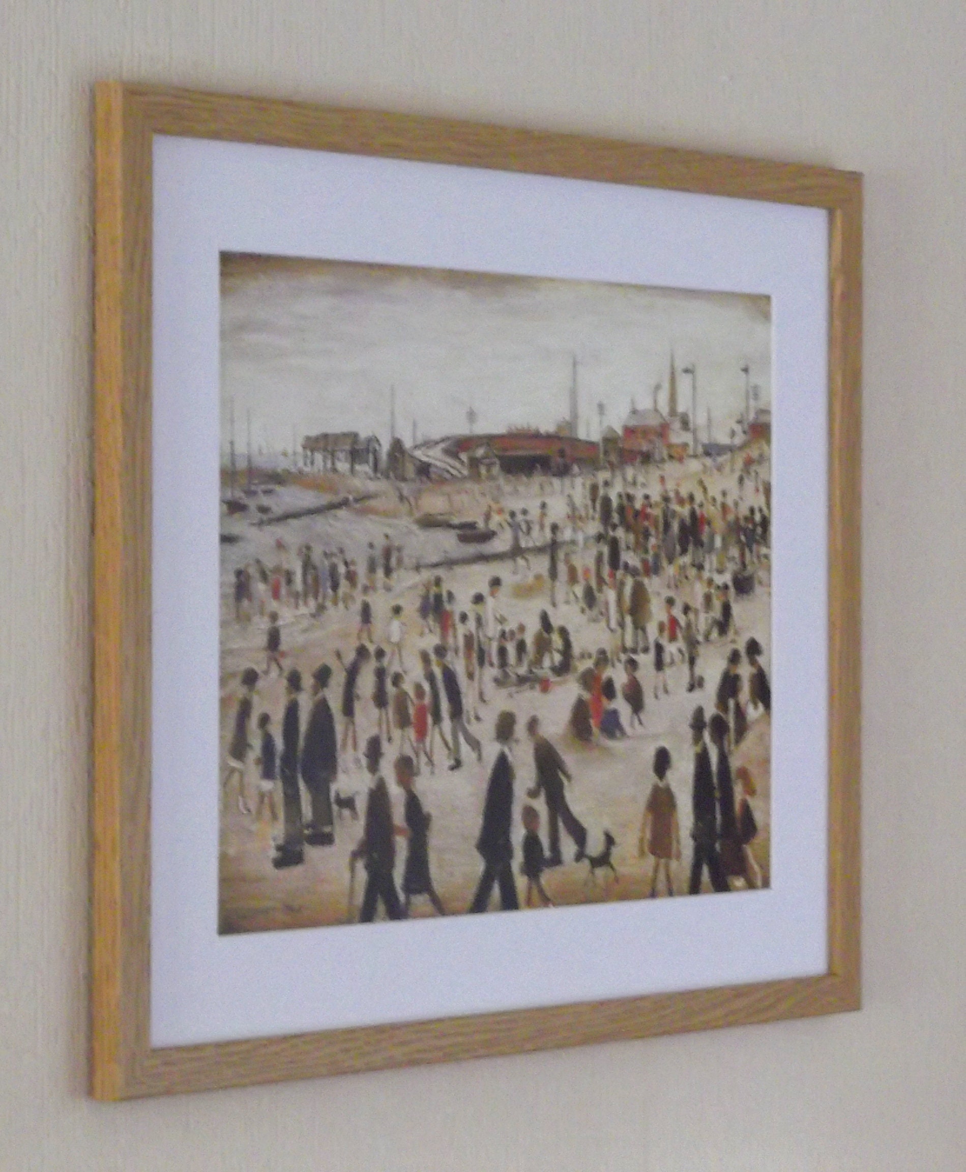 L S Lowry Print – BEACH SCENE - Oak Finish Frame With Mount and ...