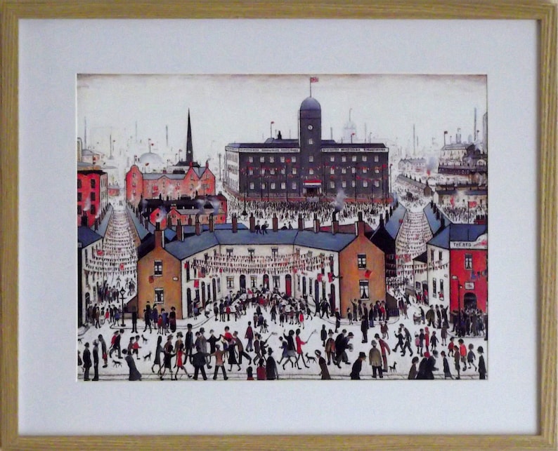 L S Lowry Art Print V E Day Light Oak Finish Frame With White Mount and ...