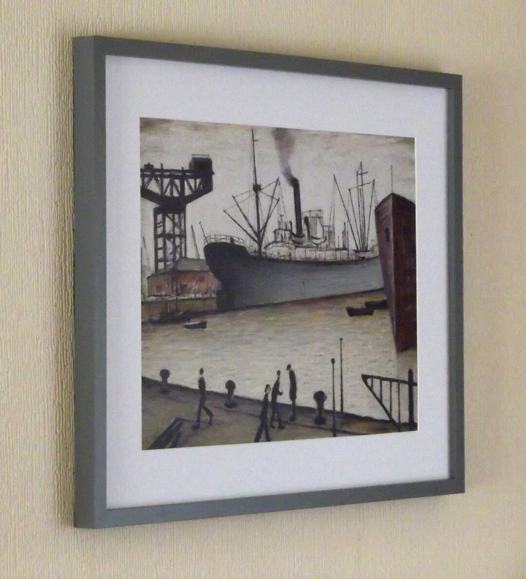 L S Lowry Art Print - Queens Dock GLASGOW - Satin Grey Frame With White ...