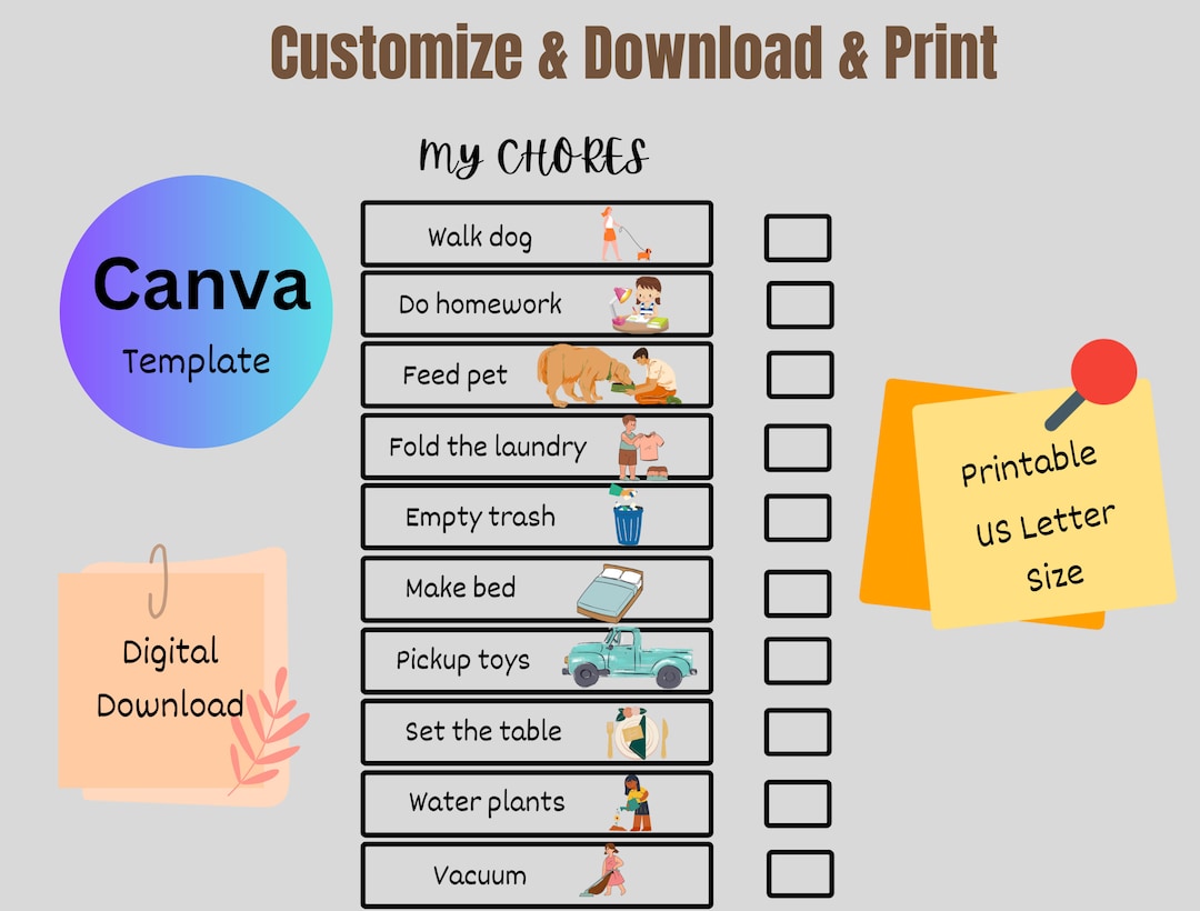 Kids Chore Canva Template, Chore List With Icon, Effective Chore ...