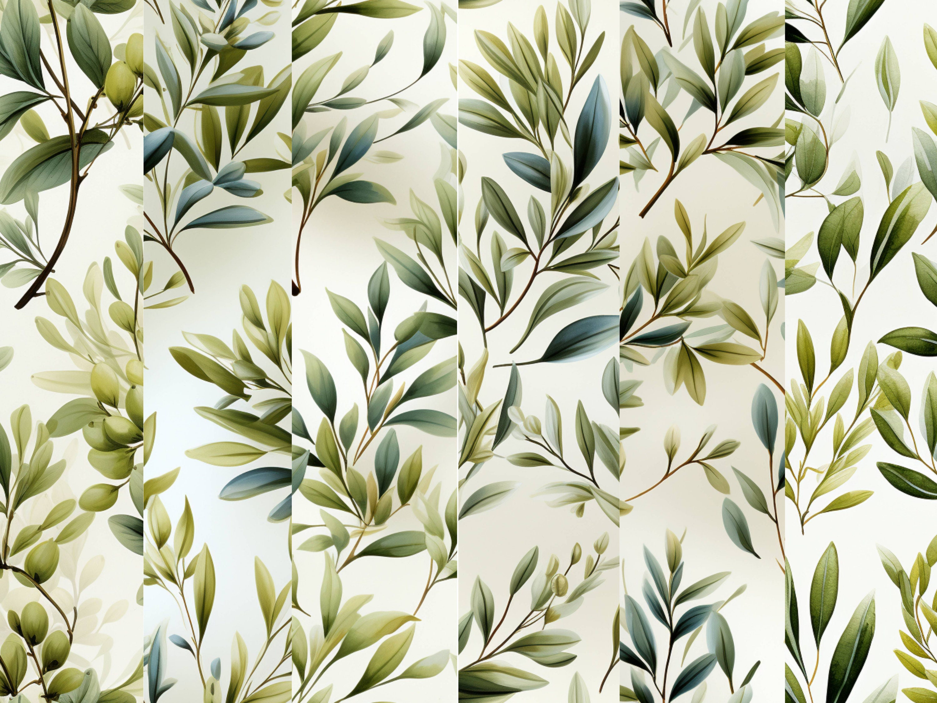 40 Olive Leaves Digital Paper, Leaves Scrapbook Collage Sheet, Green ...
