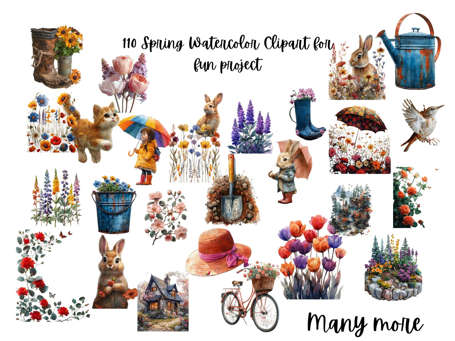 Spring Clip Art Bundle - 110 PNG Images, Transparent Background, Spring ...