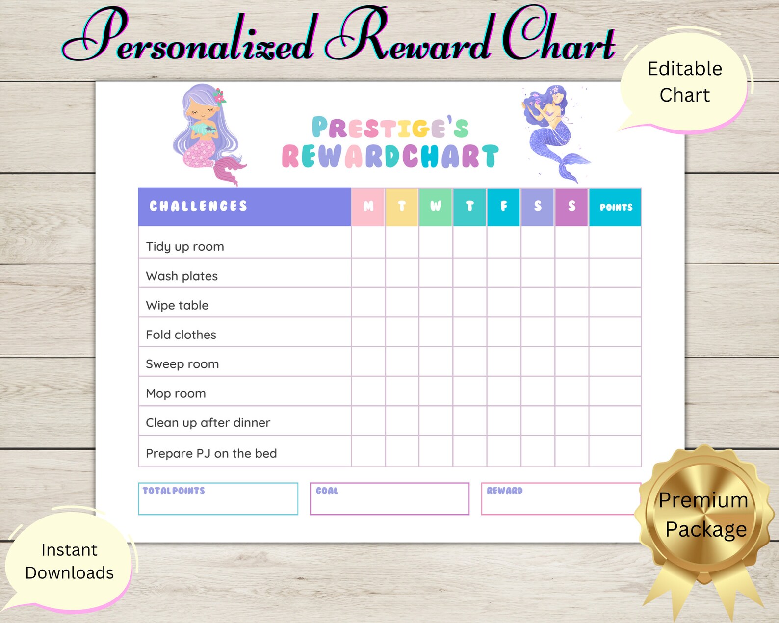 Printable Mermaid Reward Chart, Mermaid Behavior Chart, Daily Chore ...