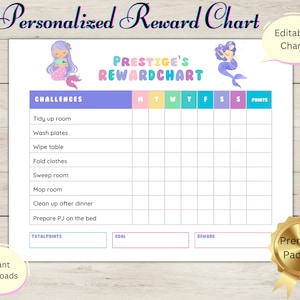 Printable Mermaid Reward Chart, Mermaid Behavior Chart, Daily Chore ...