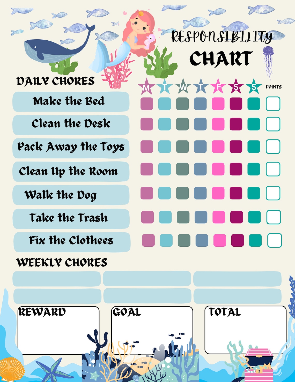 Personalized Kids Daily Chores Chart, Digital Printable, Weekly Chore ...