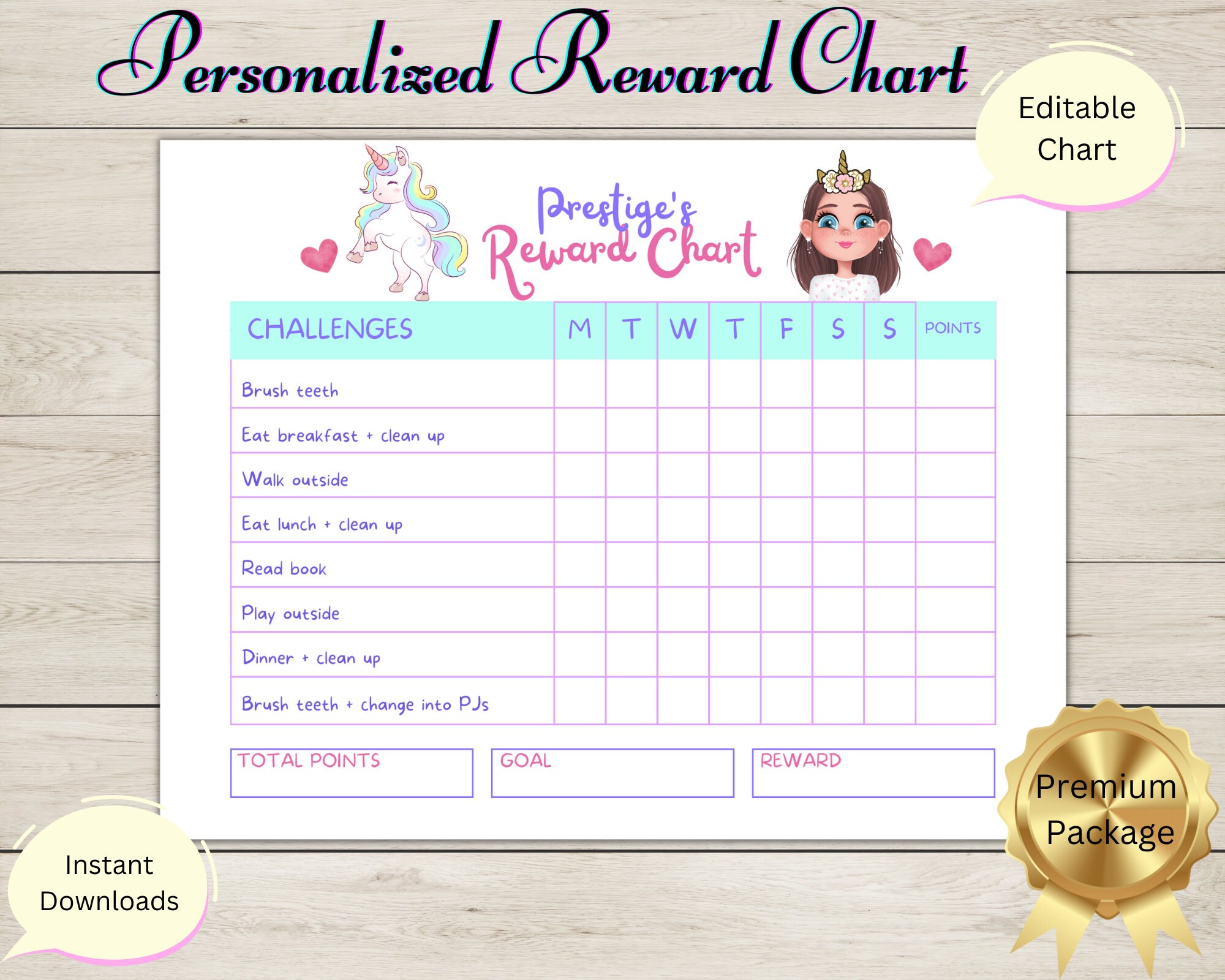 Unicorn Girl Summer Reward Chart, Reward Chart, Reward Chart Classroom ...