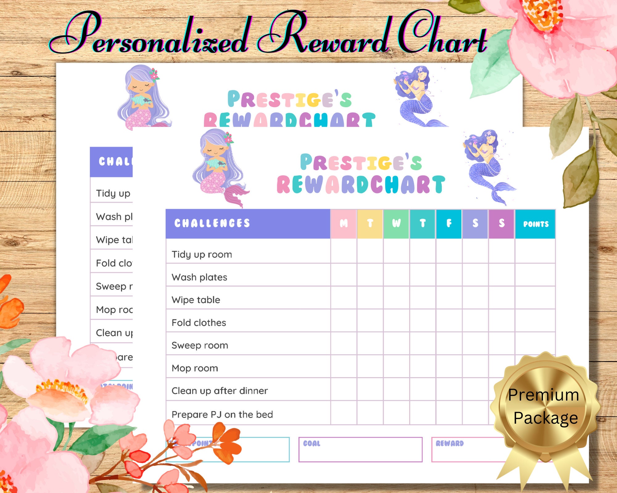 Printable Mermaid Reward Chart, Mermaid Behavior Chart, Daily Chore Chart, Girl Chore Chart ...