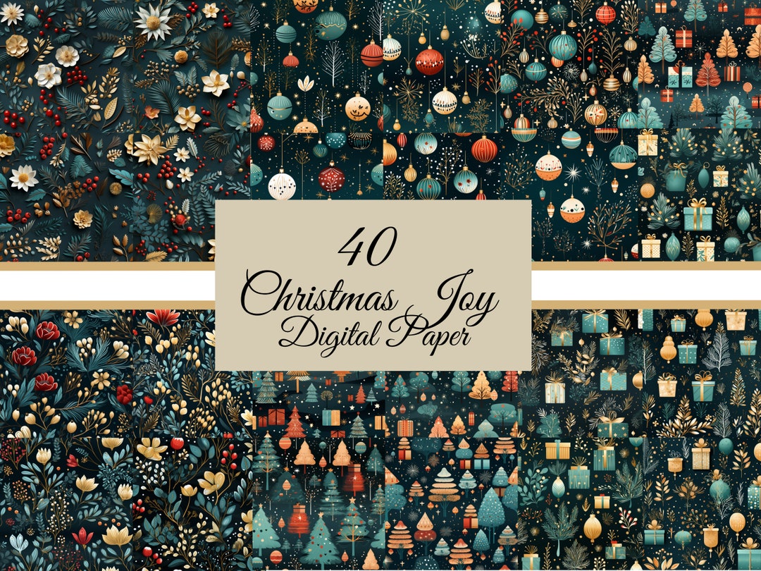 Christmas Joy Digital Paper - Holiday Graphics Bundle for Commercial ...