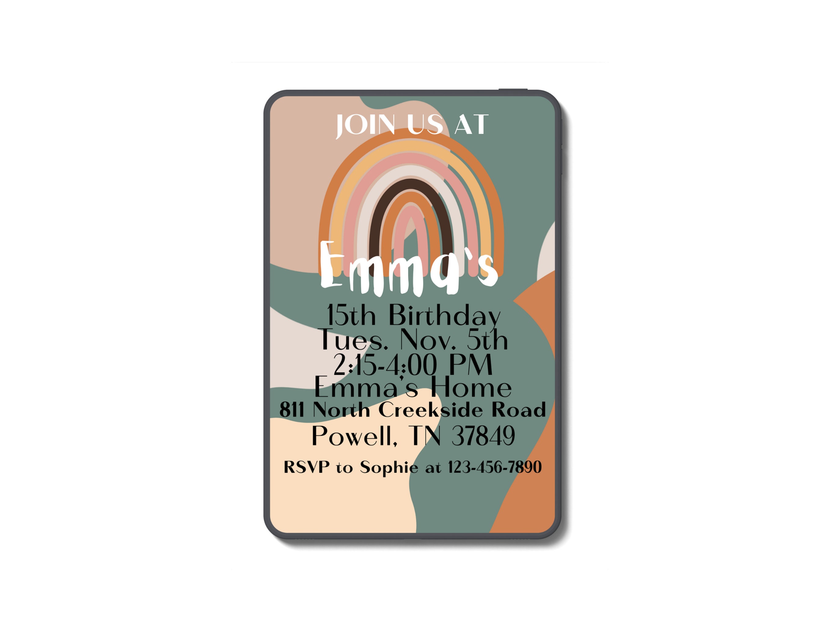 Boho Rainbow Invitation Card Canva Template | Canva Editable Template ...