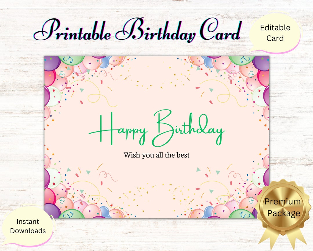 Pink Modern Happy Birthday Greeting Card, Editable Birthday Cards ...