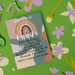 Boho Rainbow Invitation Card Canva Template | Canva Editable Template ...