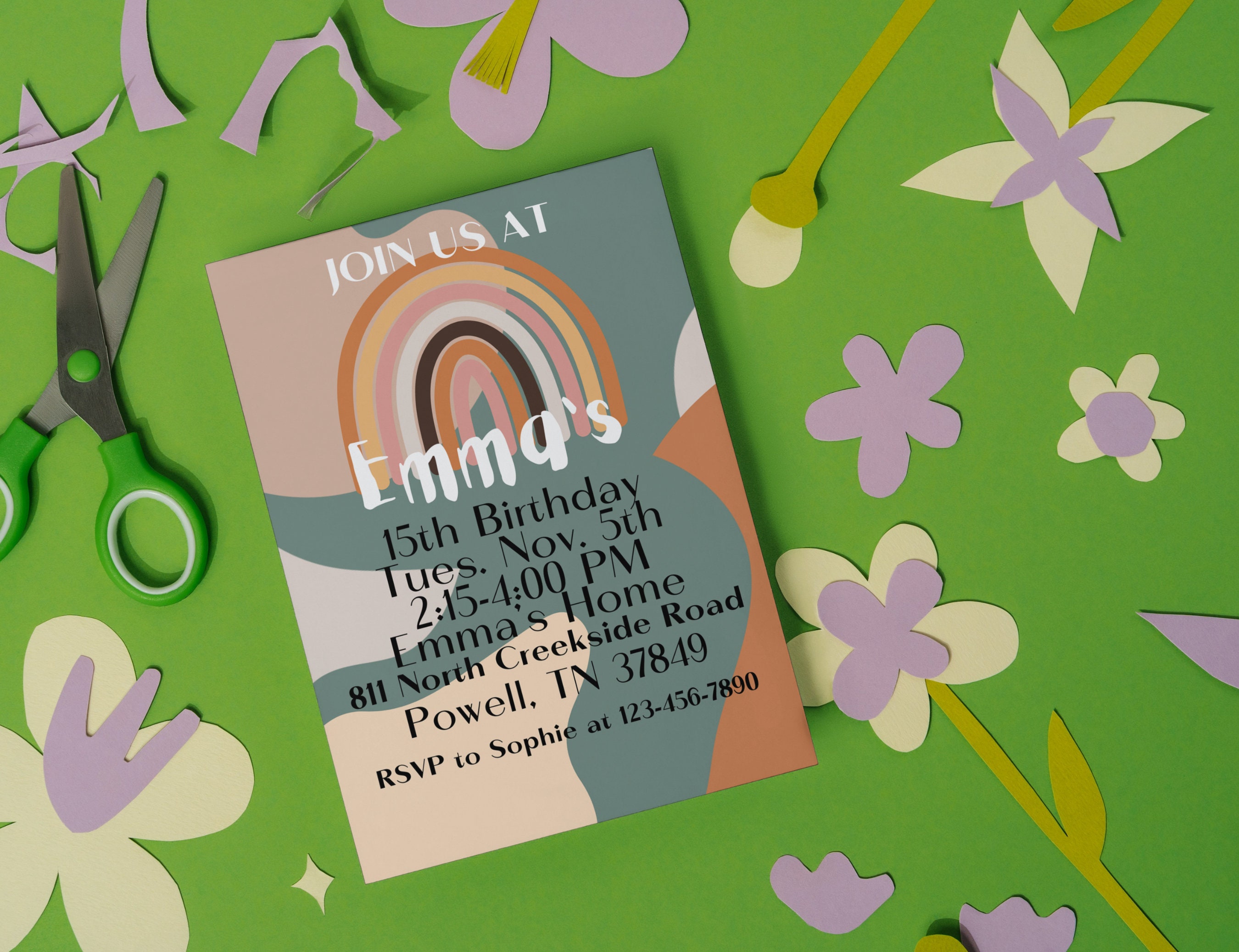 Boho Rainbow Invitation Card Canva Template | Canva Editable Template ...