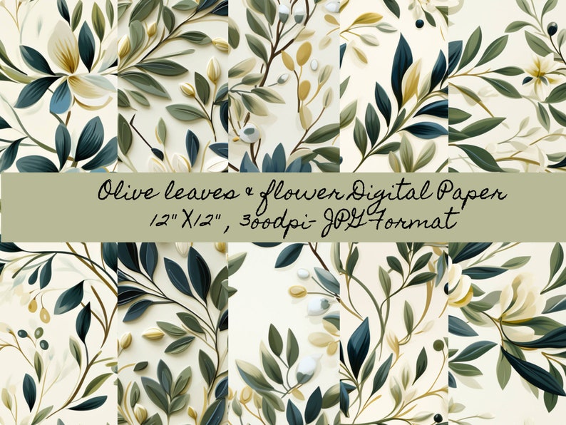 40 Olive Leaves Digital Paper, Leaves Scrapbook Collage Sheet, Green ...