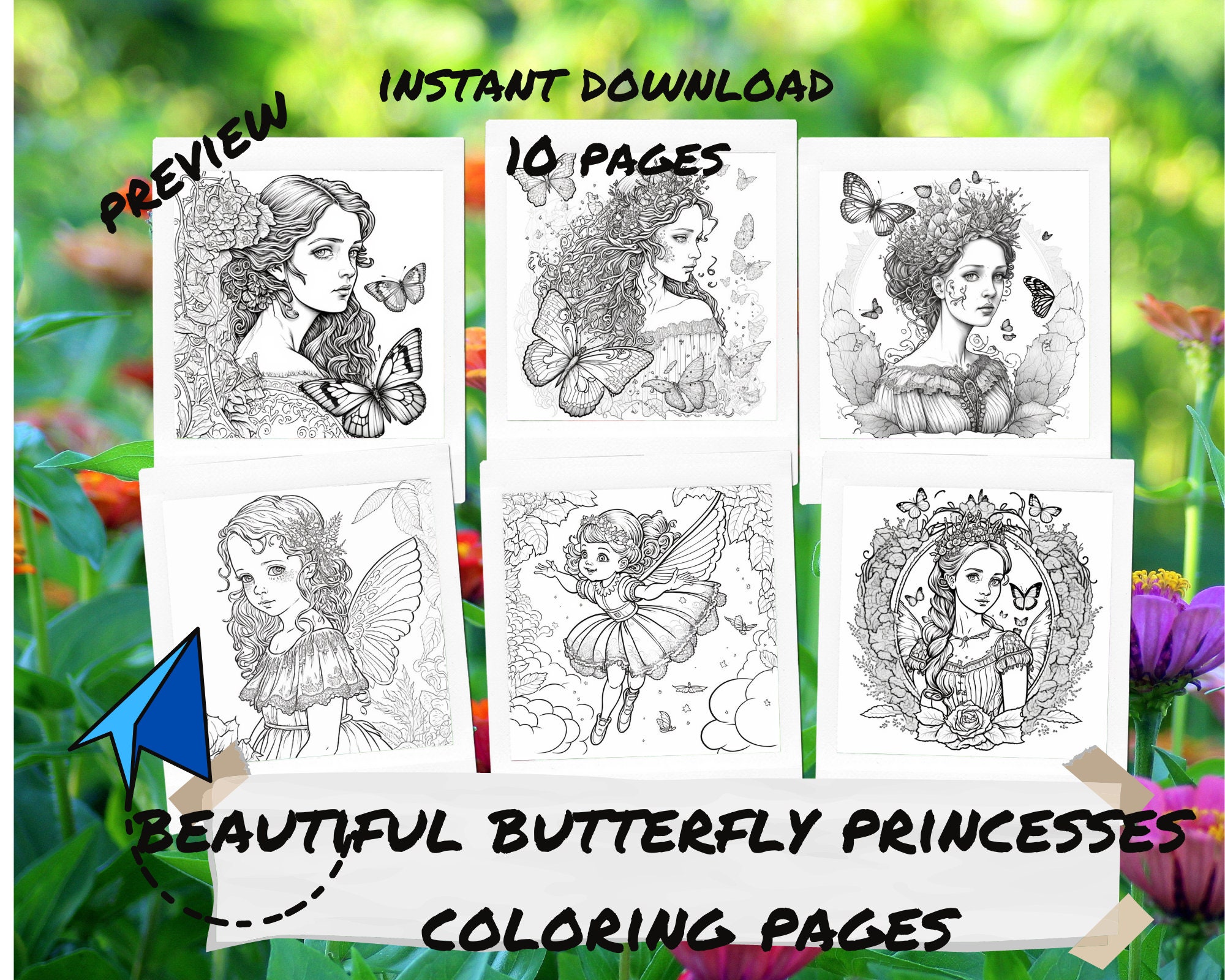 Butterfly Princess Coloring Pages - Etsy
