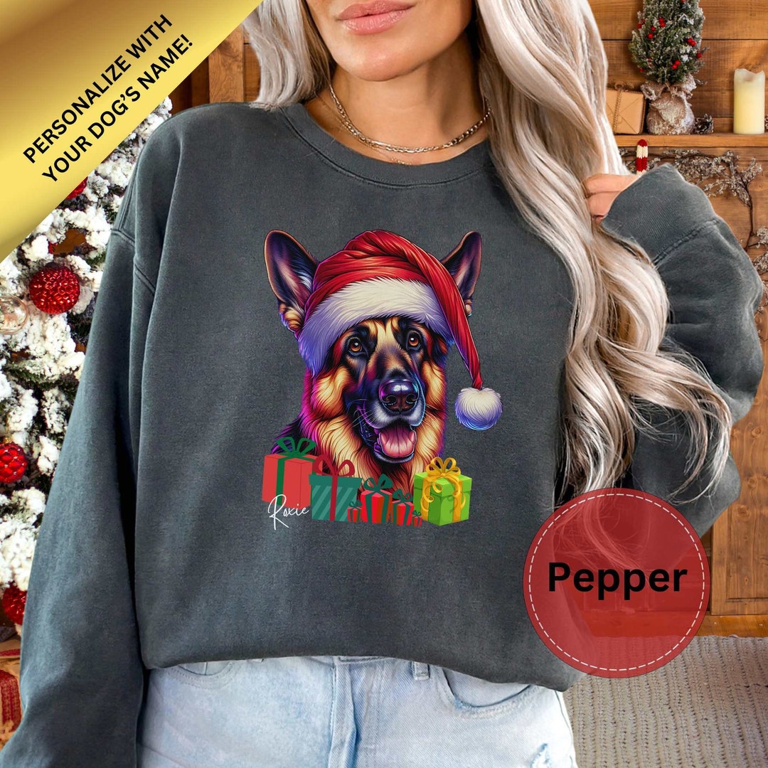 Custom German Shepherd Santa Christmas Sweatshirt, Unisex Alsation Dog ...