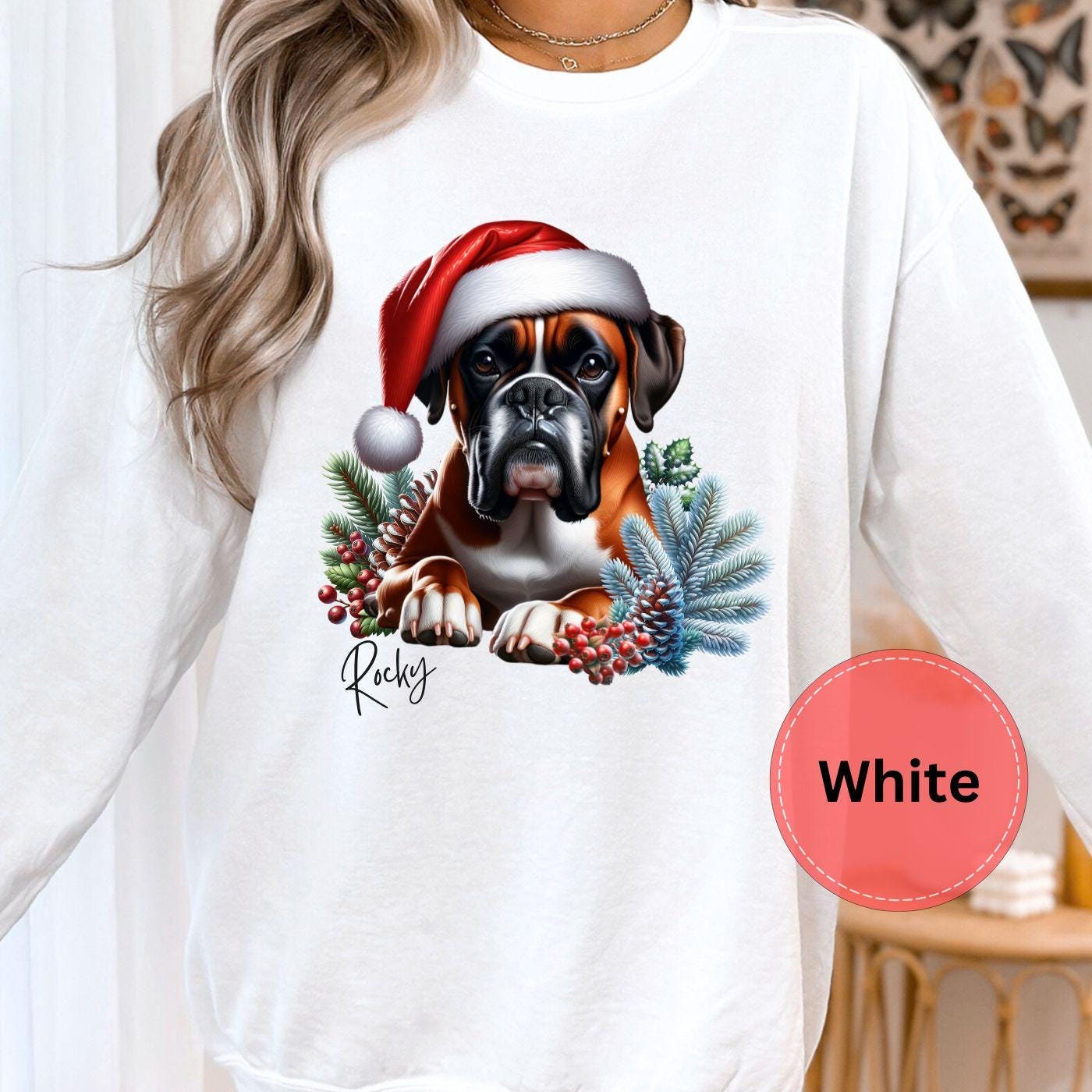 Custom Boxer Dog Santa Christmas Sweatshirt, Unisex Boxer Dog Christmas ...