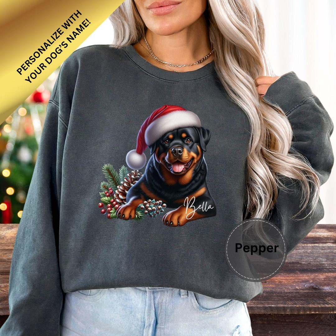 Custom Rottweiler Santa Christmas Sweatshirt, Unisex Rotty Dog ...