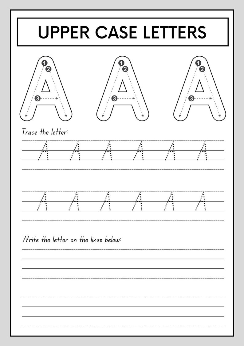 26 Upper Case Letters Handwriting Practice Alphabet Worksheet - Etsy