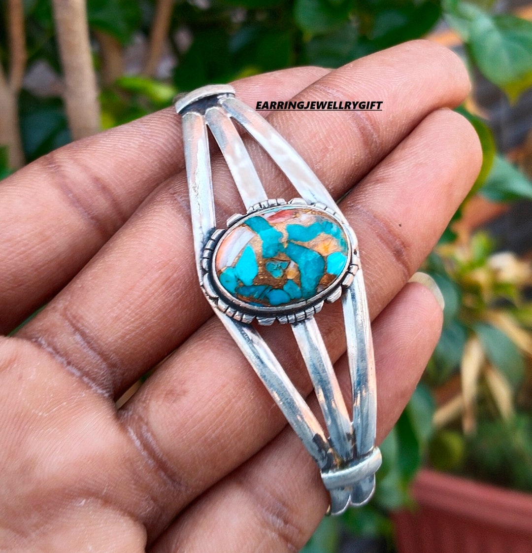 Natural Oyster Copper Turquoise Bangle, 925 Sterling Silver Bangle ...