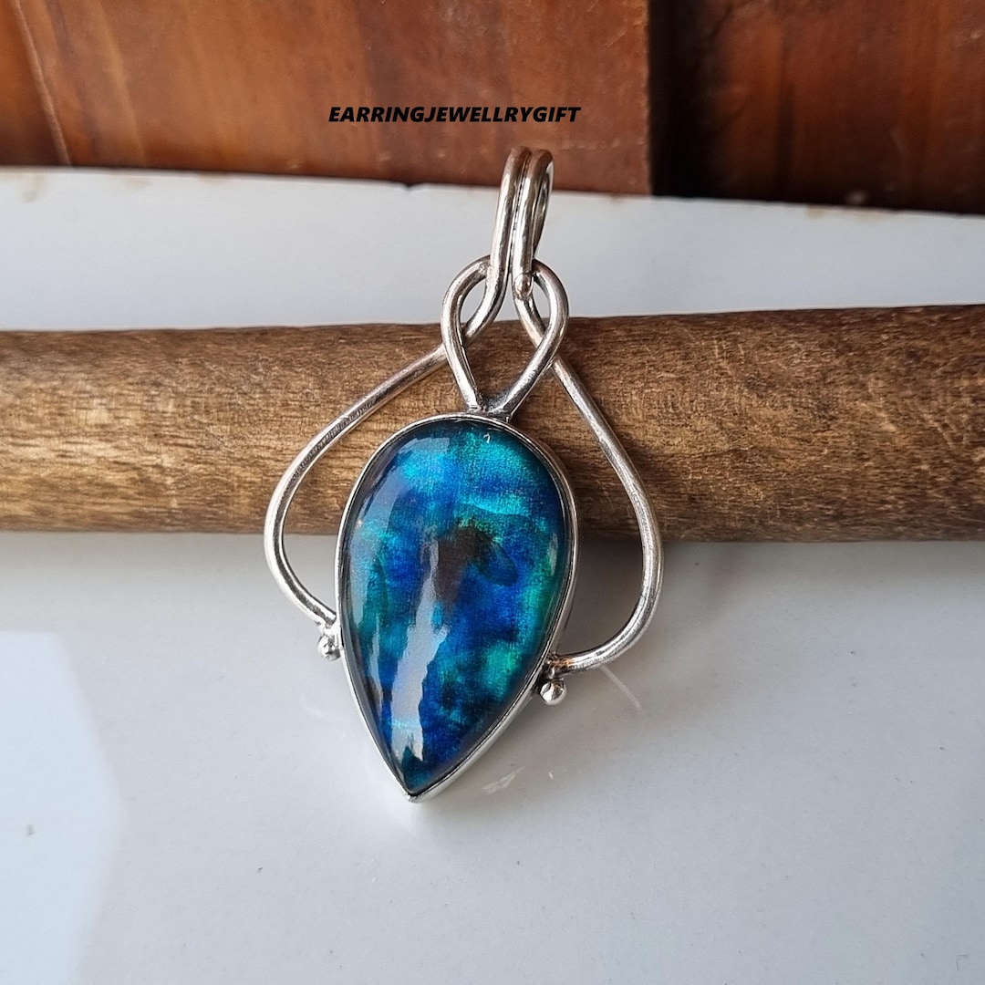 Blue Ammolite Pendant 925 Sterling Silver Teardrop Necklace: Handmade ...