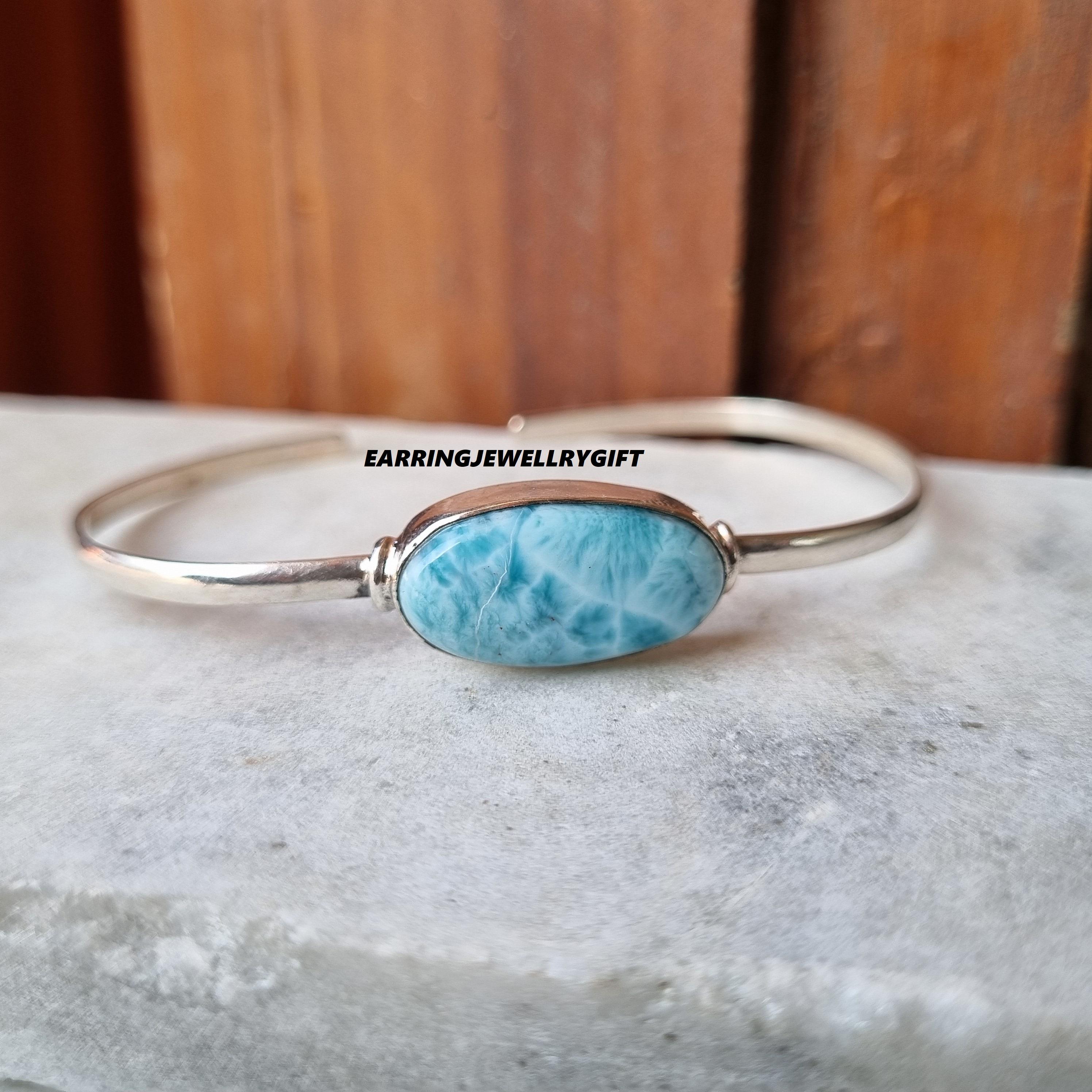 Handmade Larimar Cuff Bracelet: Sterling Silver Bangle, Caribbean Blue ...