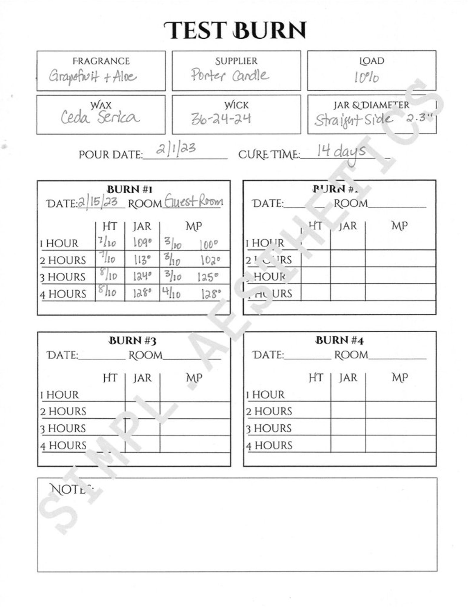 Candle Test Burn Sheet, Printable, Instant Download - Etsy