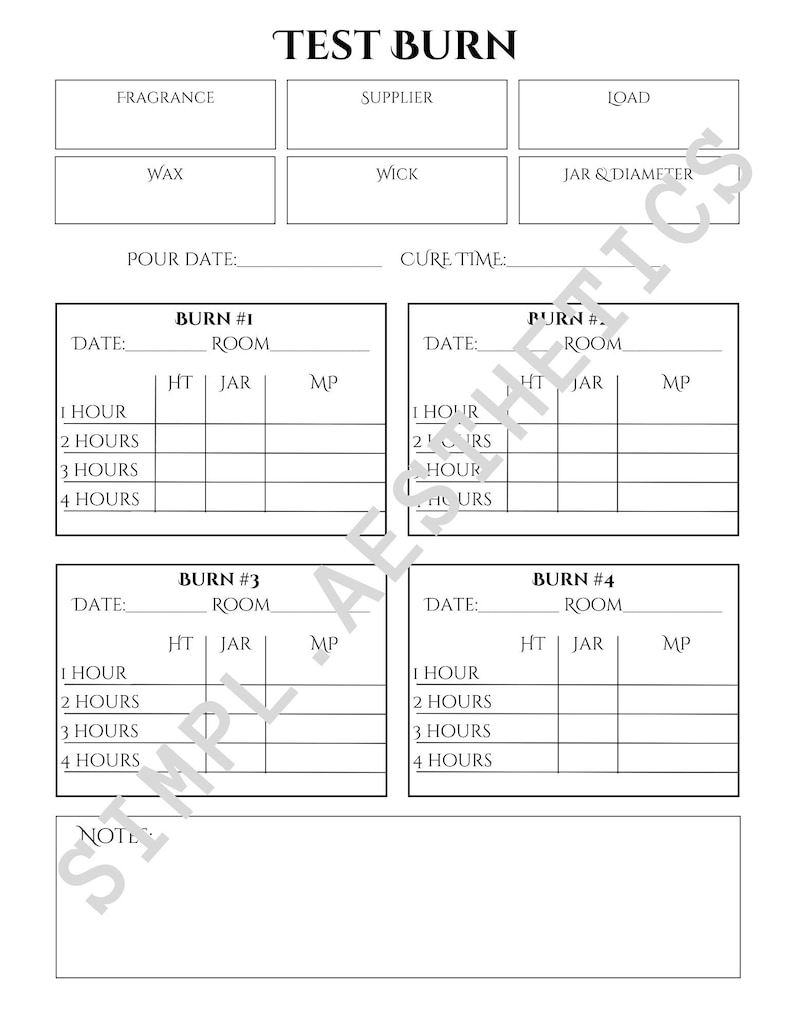 Candle Test Burn Sheet, Printable, Instant Download - Etsy