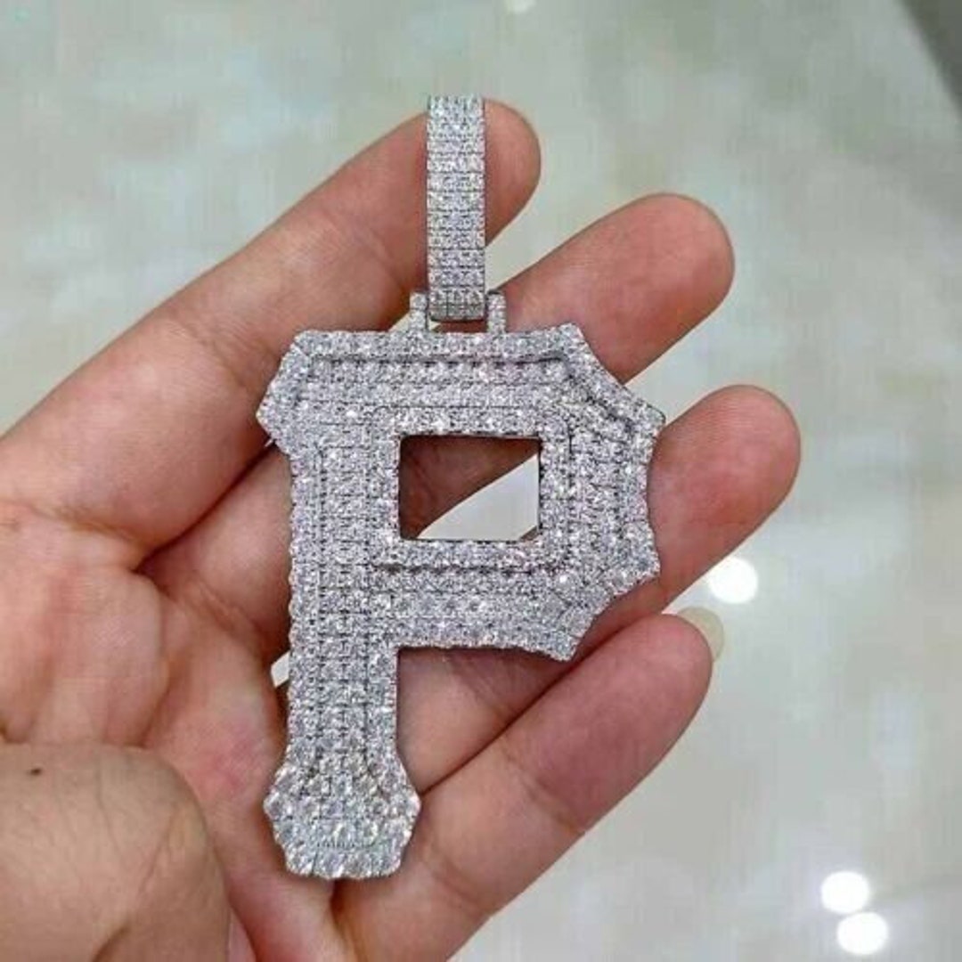 Real Moissanite 3ct Round Initial Letter P Pendant 14K White Gold ...