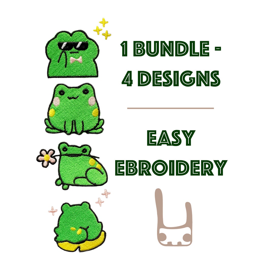 Frog Bundle, Set of Four, Frog Embroidery Design, Frog Embroidery ...