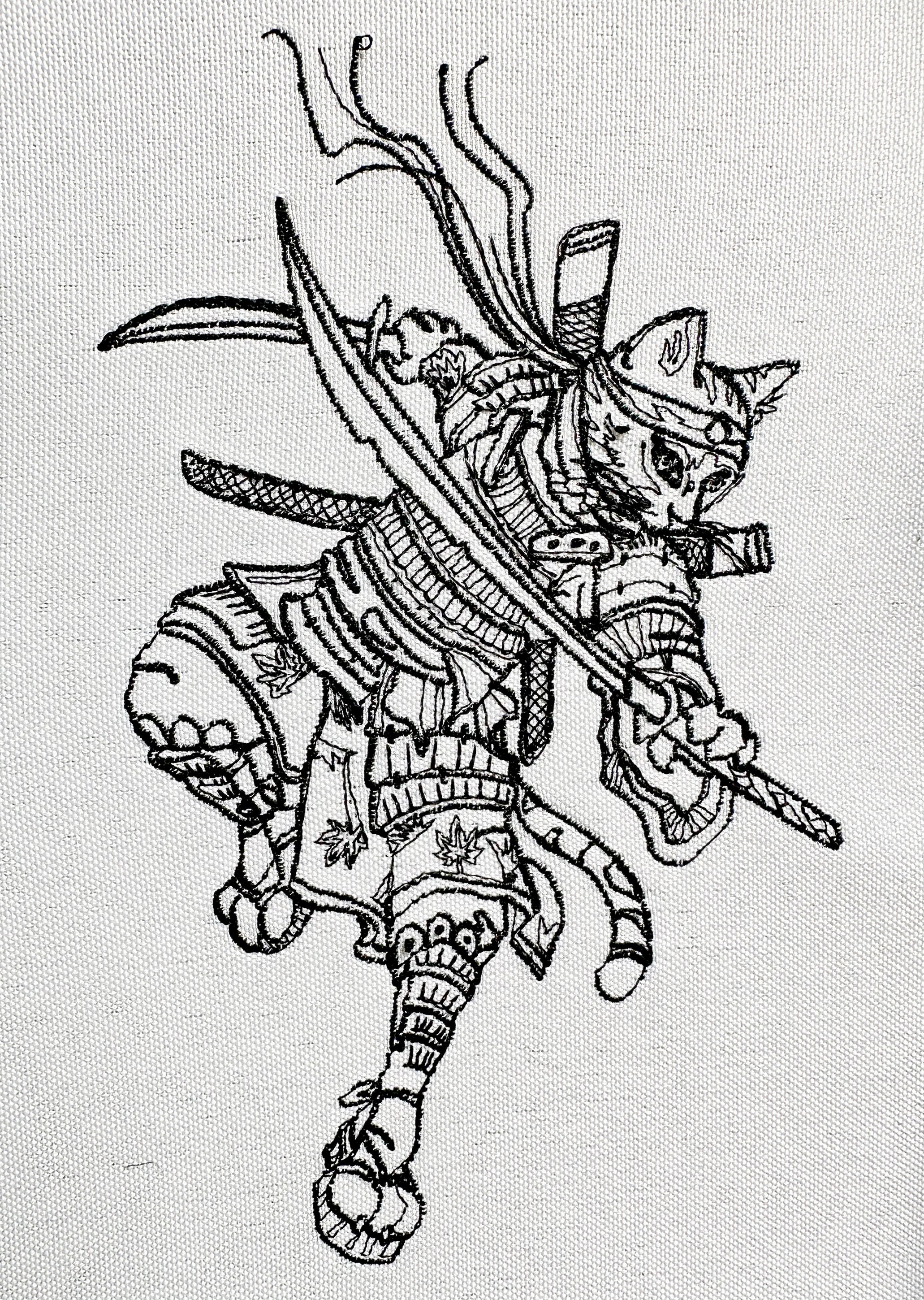 Cat Samurai Machine Embroidery Design: Black Outline (digital File) - Etsy